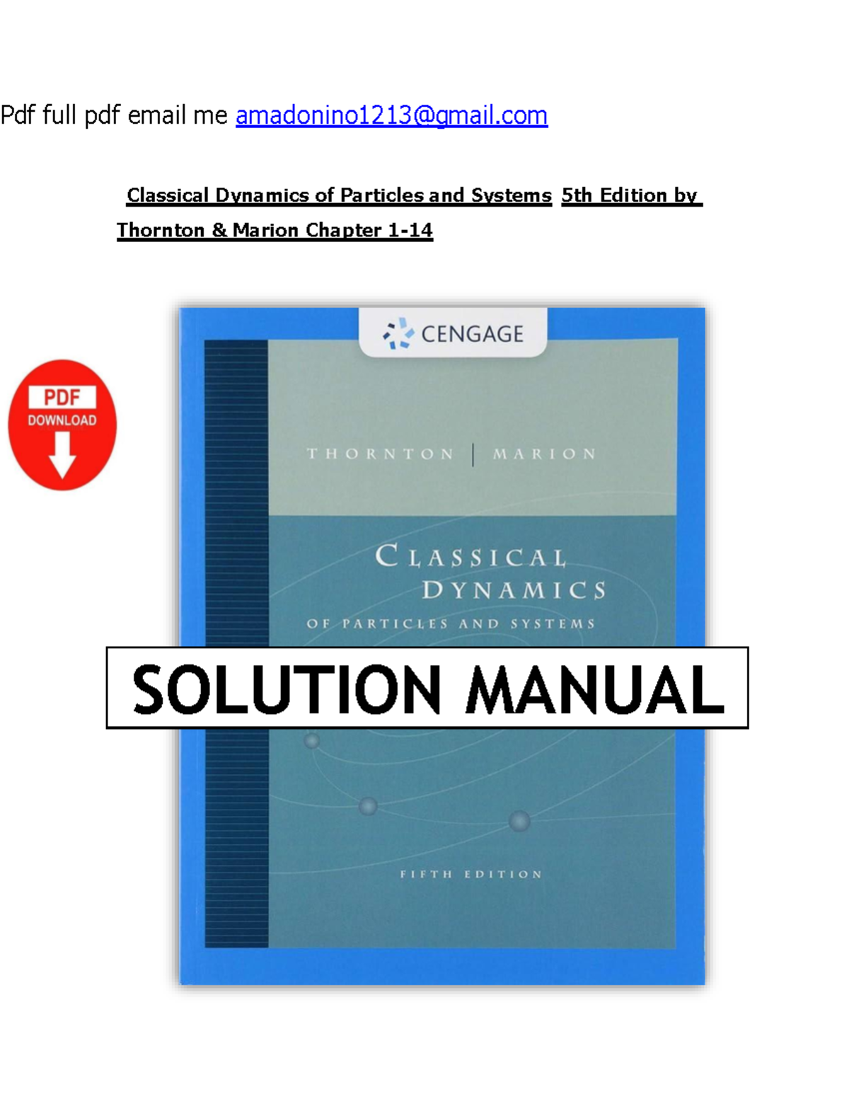 Solutions Manual for Classical Dynamics of Particles and Systems (5th ...