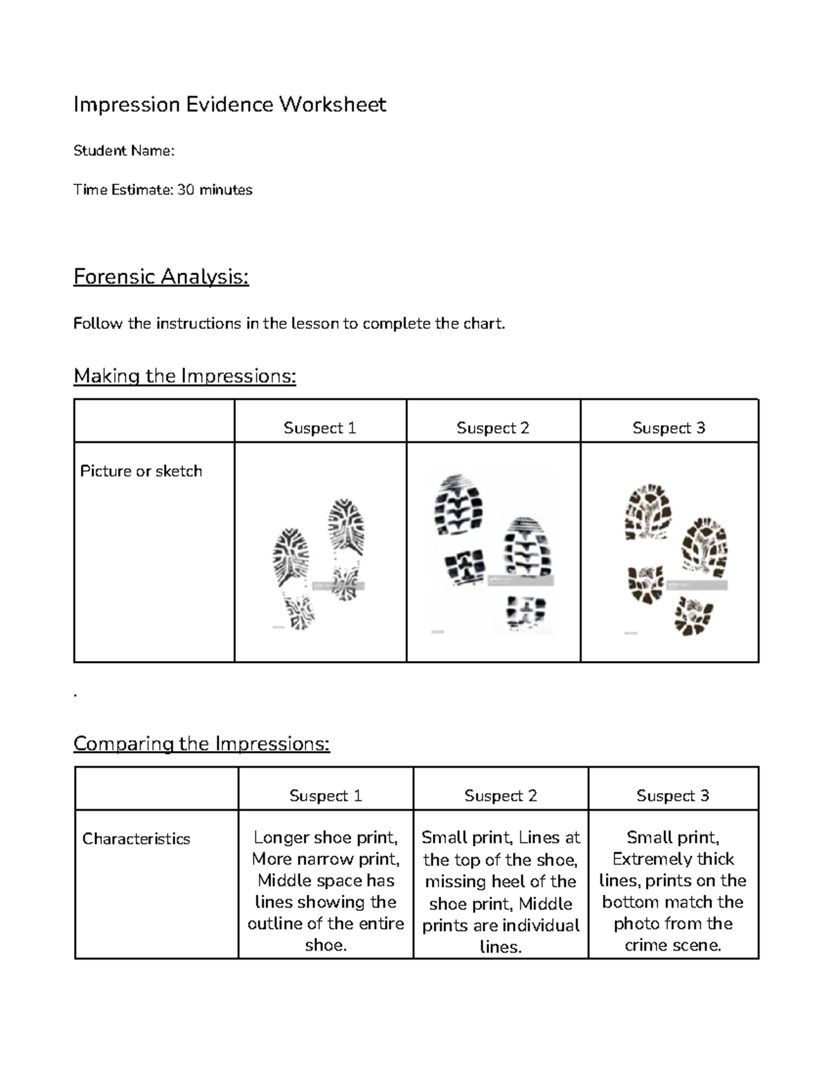 Forensic Analysis: Impression Evidence Worksheet - Studocu