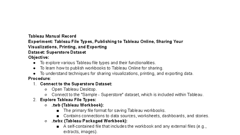 Dvrp lp9 - Tableau Lab Manual: File Types & Sharing Techniques - Studocu