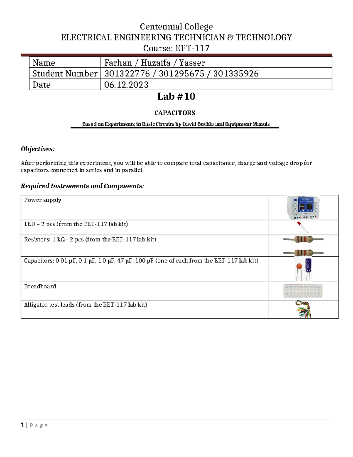 EET-117 Lab 10: Exploring Capacitors in Series and Parallel Connections - Studocu
