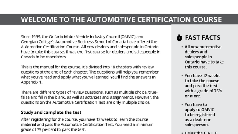 Automotive Certification Course Manual (OMVIC) - Georgian College 2024 ...