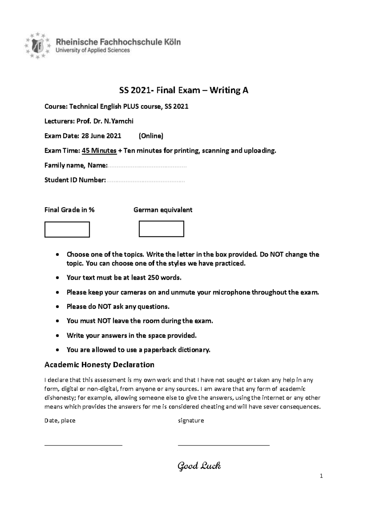 Final Exam Guide - Writing A - SS 2021 - Studocu