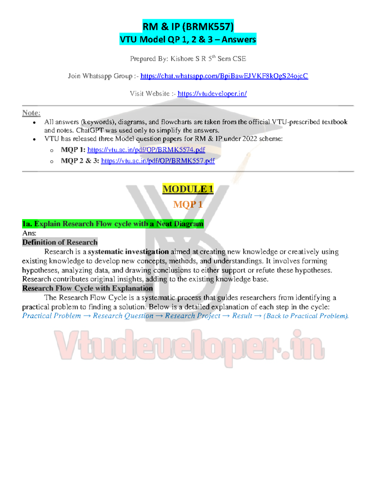 RM IP (BRMK557) VTU Model QP 1, 2, 3 Simplified Solutions - Studocu
