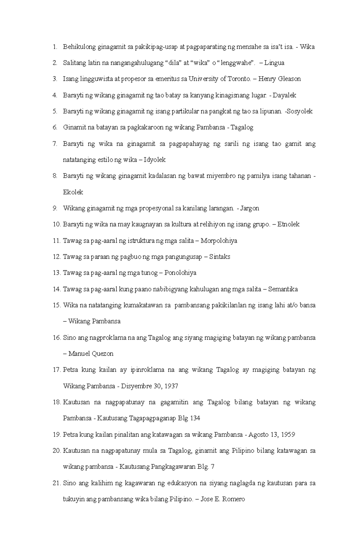 Quiz Bee: Filipino 11 - Buwan ng Wika 2024 - Studocu