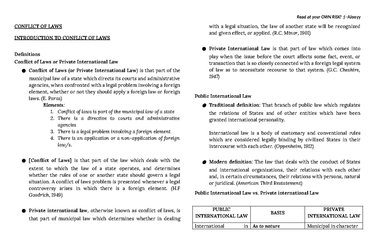 Conflict Notes - Local and foreign laws - CONFLICT OF LAWS INTRODUCTION ...