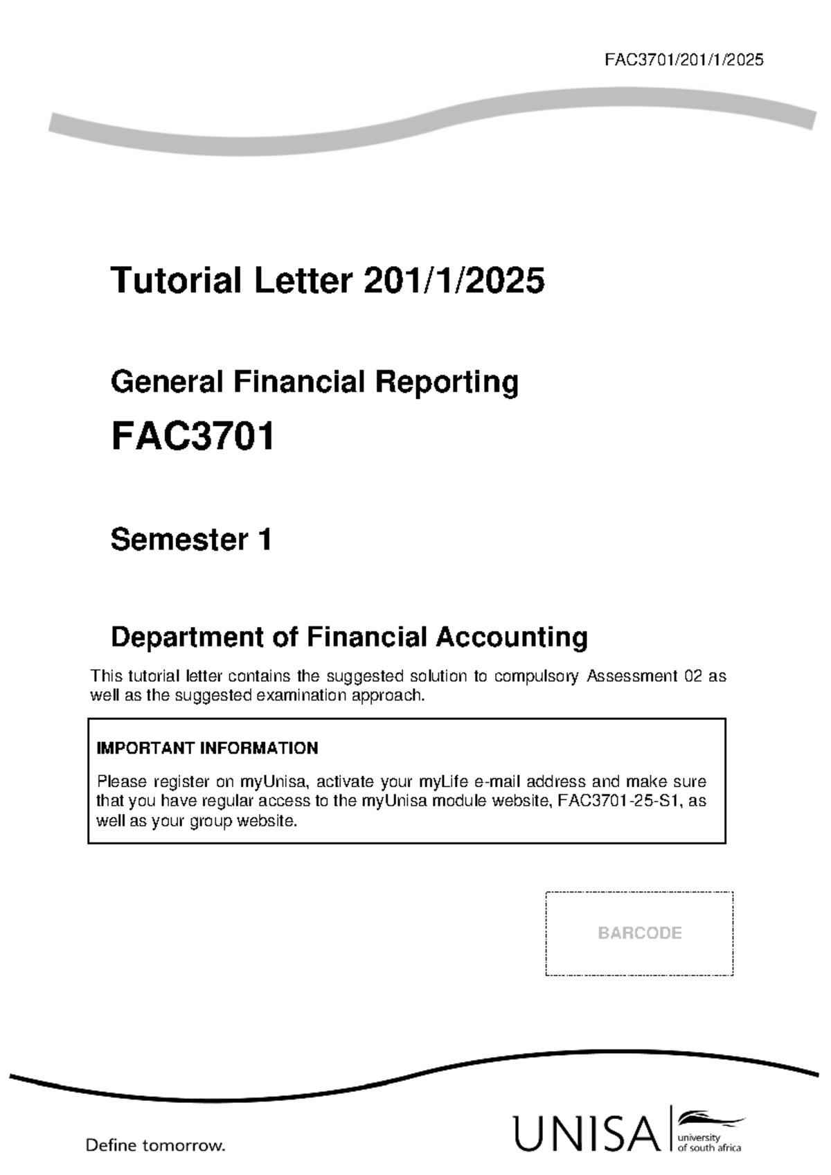 FAC3701 Tutorial Letter: Suggested Solutions & Exam Approach for 2025 ...