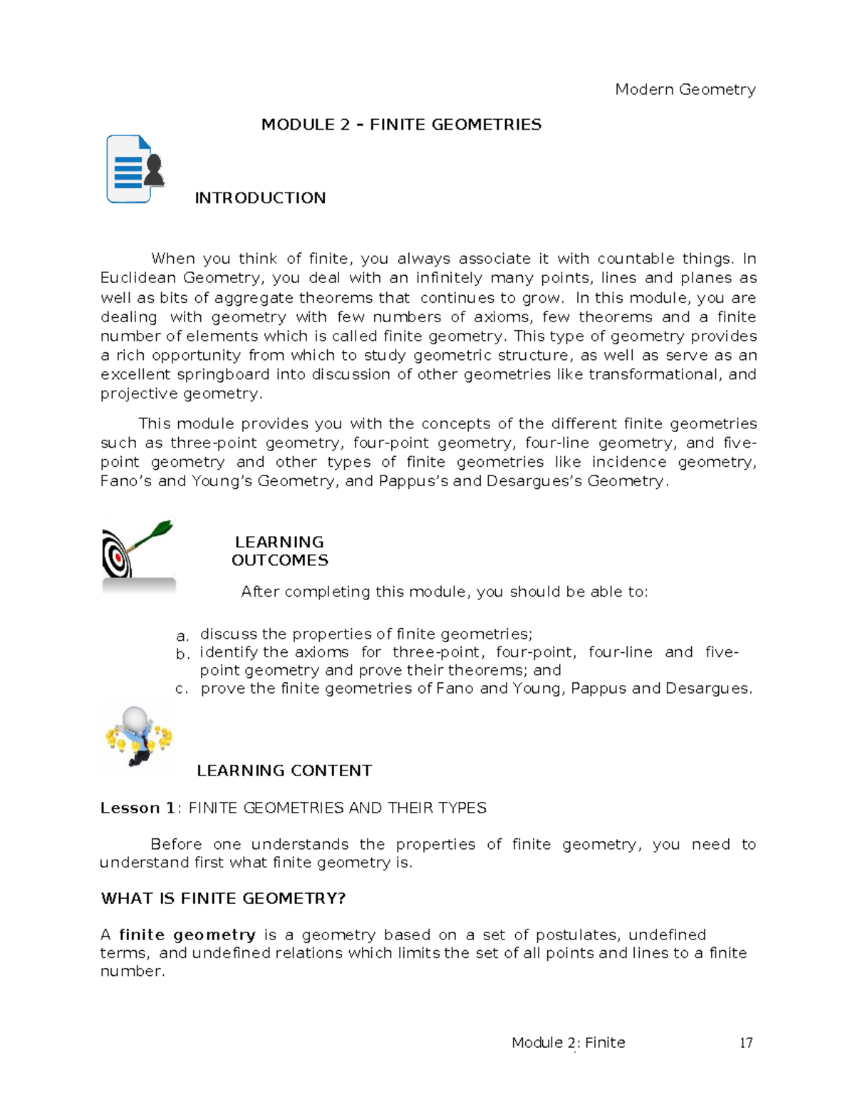 Module 2 Finite Geometries - Modern Geometry Module 2: Finite ...
