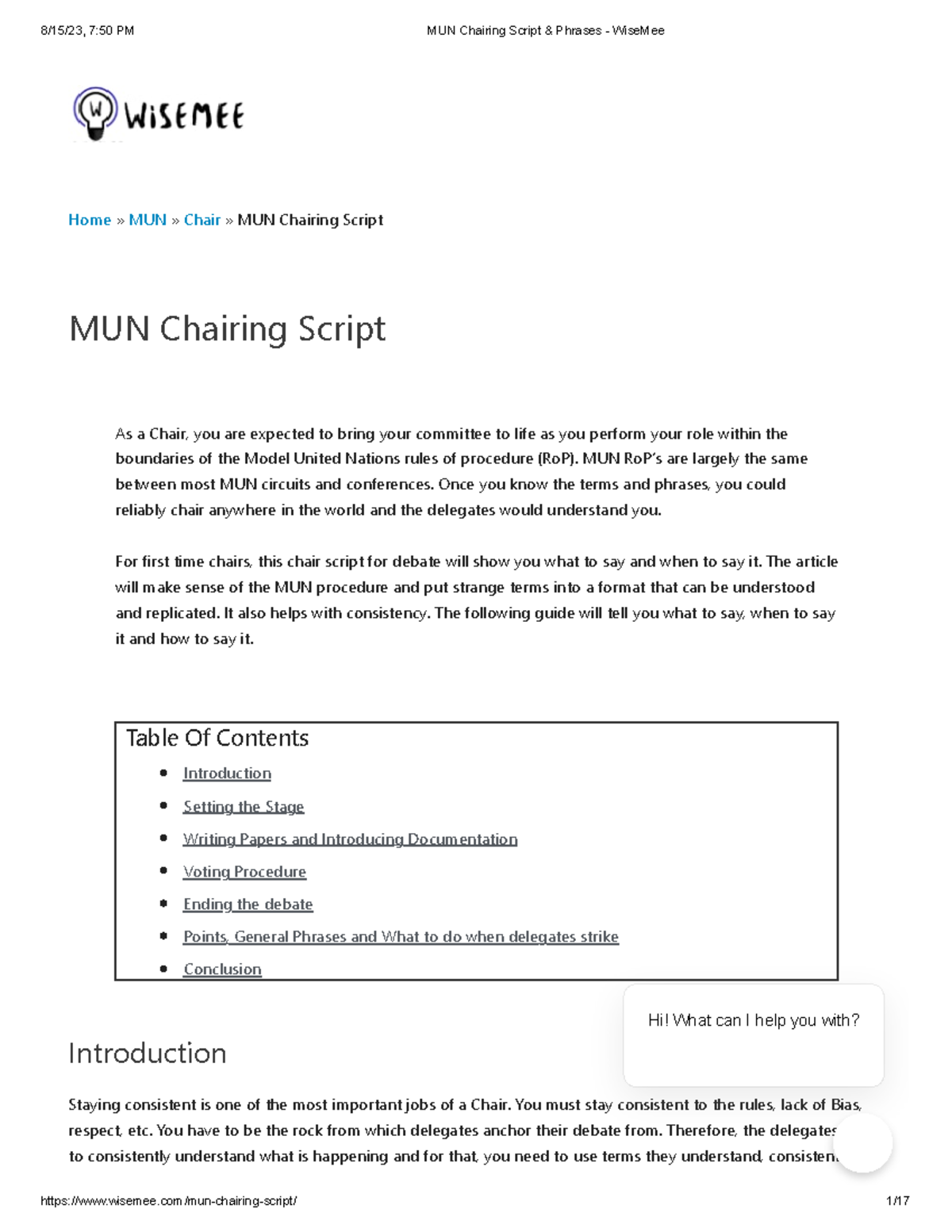 MUN Chairing Script & Key Phrases for Effective Chairing - Studocu