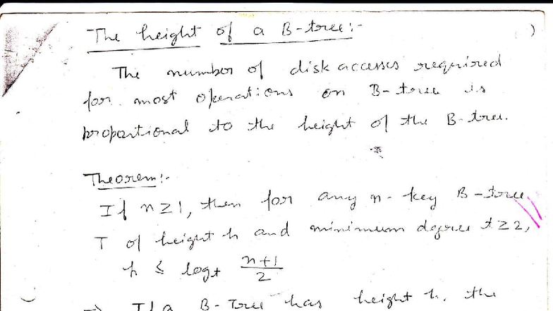 B Tree Theorem and Algorithm Notes for CS Course - Studocu