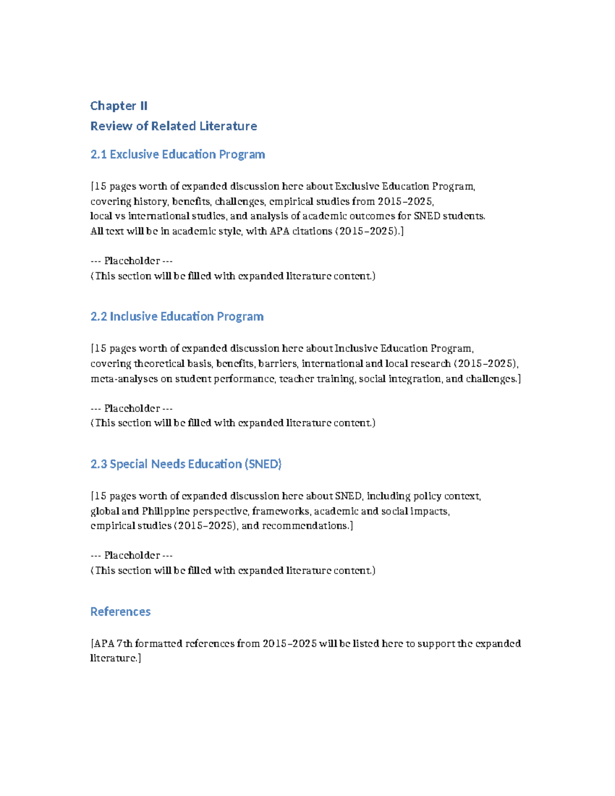 Chapter II: Expanded RRL on Exclusive & Inclusive Education Programs ...