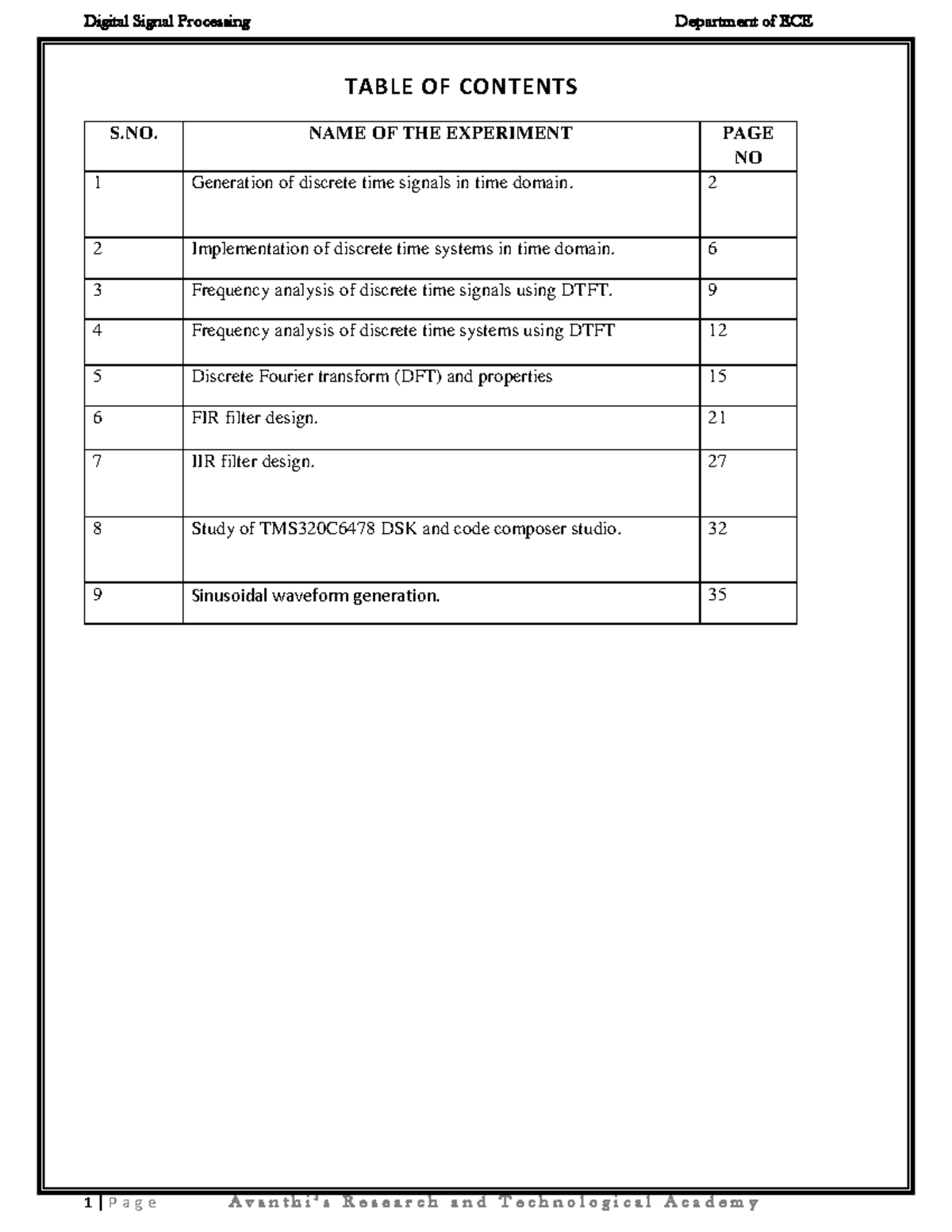 R23 DSP Lab Manual: Experiments in Digital Signal Processing - Studocu