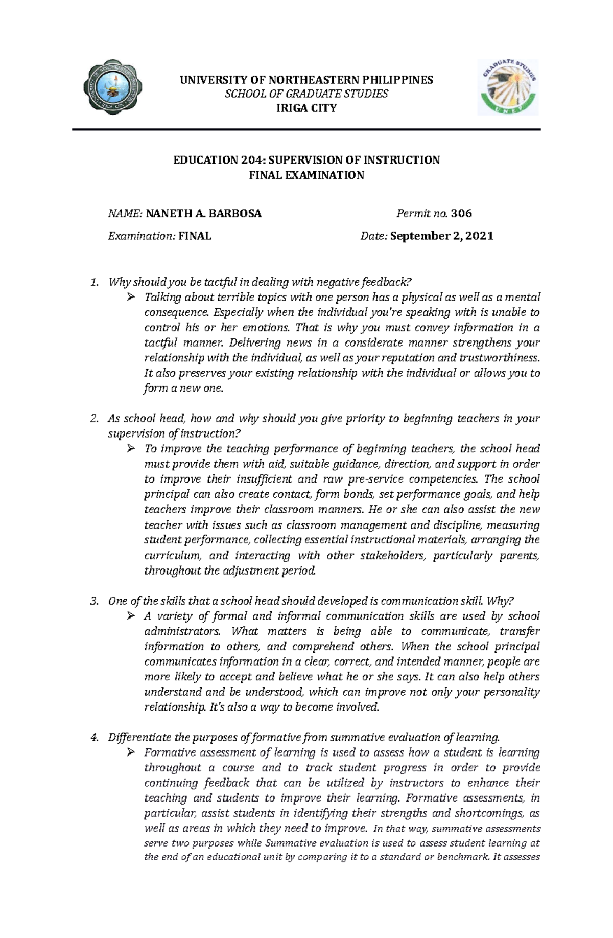 EDUC 204: Supervision of Instruction Final Exam Review Notes - Studocu