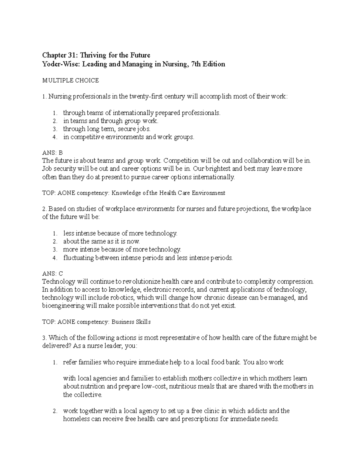 Leading and Managing in Nursing - Lecture Notes (Chapter 31) - Studocu