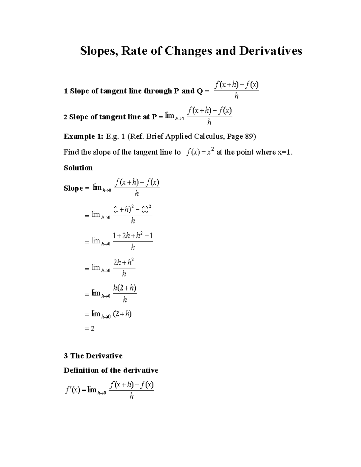 Math-2, Final Exam: Slopes, Derivatives, and Rate of Change - Studocu