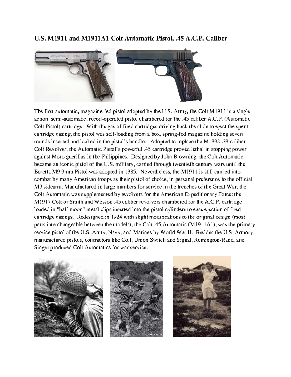 M1911 .45 A.C.P. Pistol Manual: Features, Modifications & Inspection ...