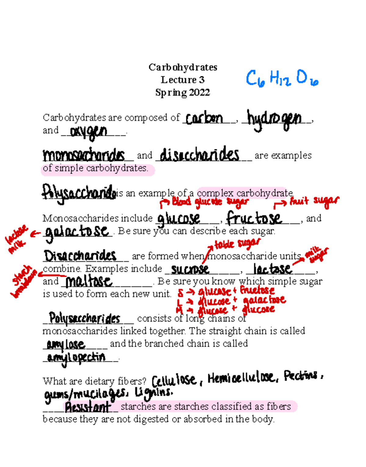 Carbohydrates Lecture 3 Notes - Spring 2022 (CHiz) - Studocu
