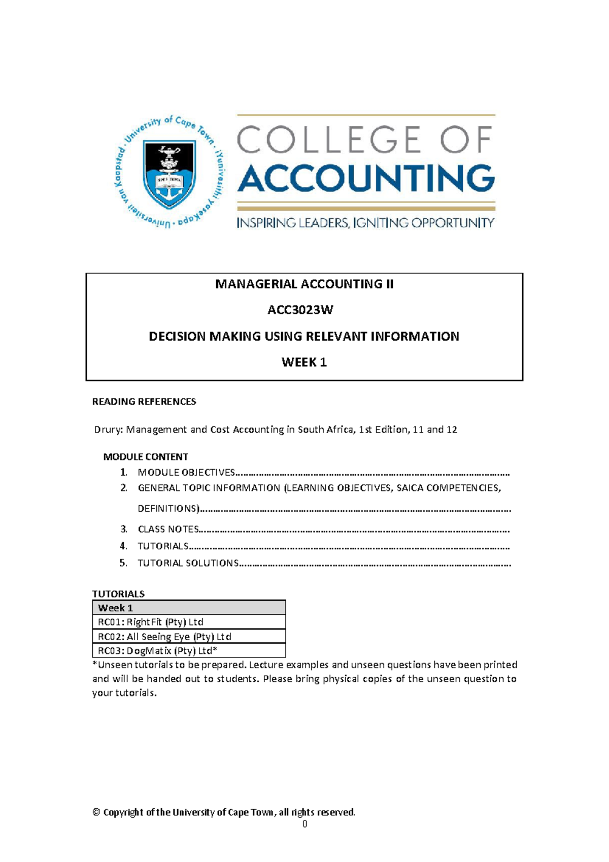 ACC3023W Relevant Costing in Managerial Accounting II - Notes ...