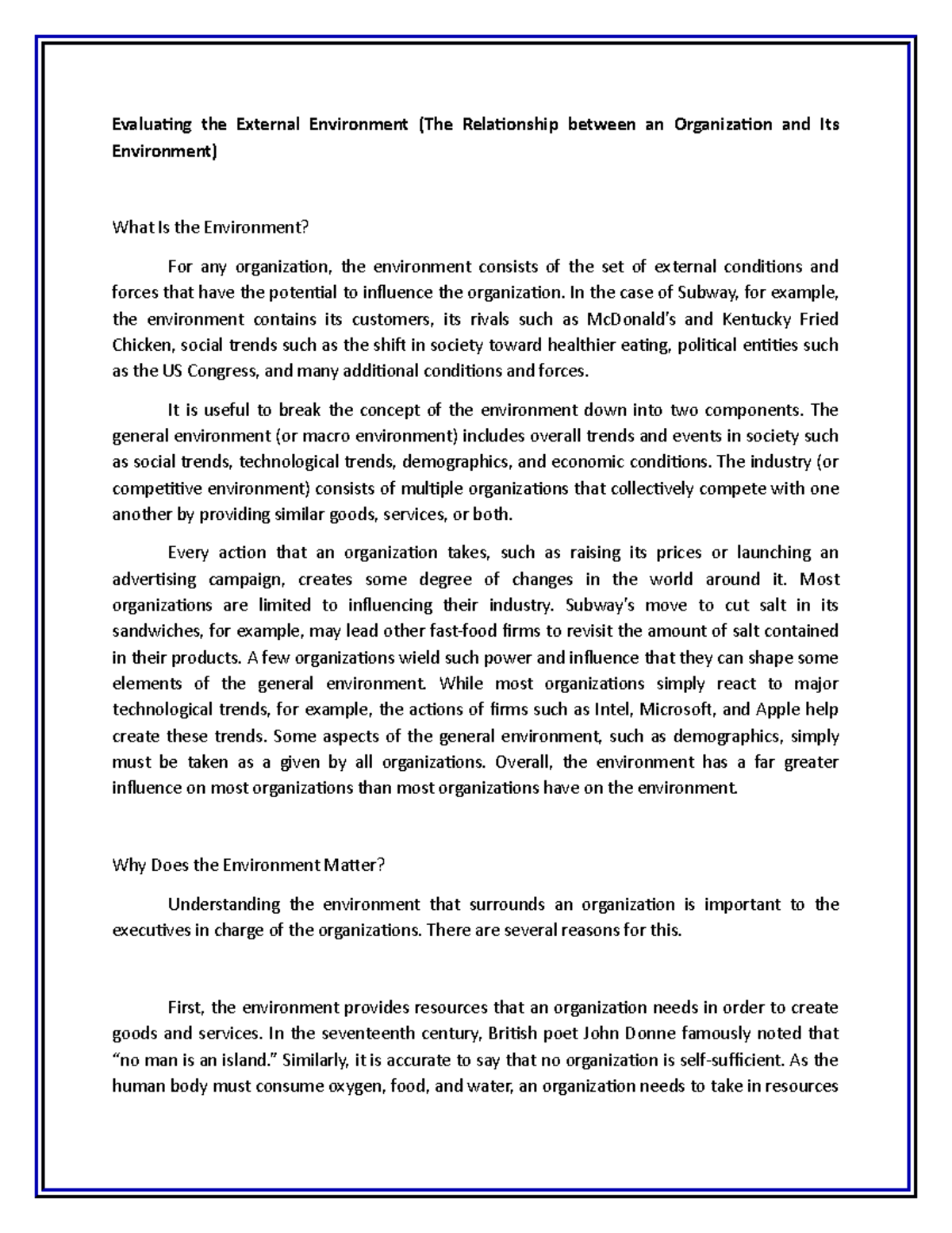 Evaluating the External Environment - Strategic Management - TIP - Studocu