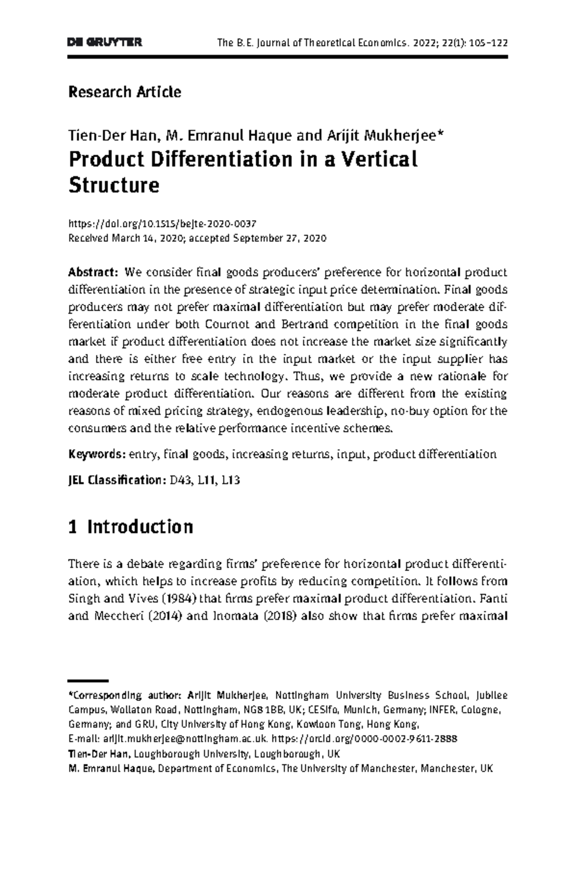 Product Differentiation in a Vertical Structure: Insights from ...