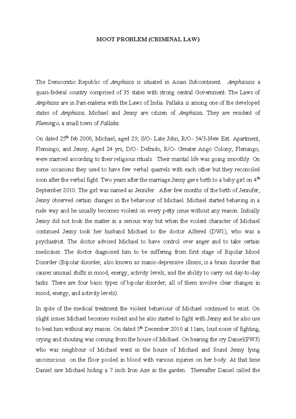 Moot Court Problem: Criminal Law Case Study on State of Pallaka vs ...