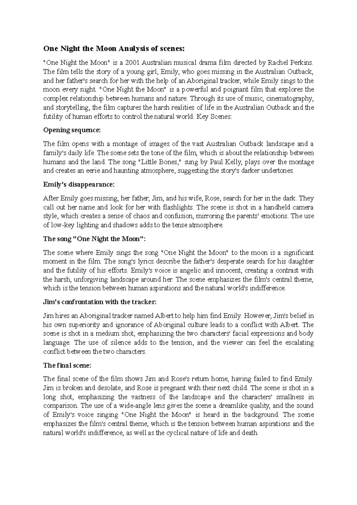 One Night the Moon (2001): Scene Analysis and Key Themes - Studocu