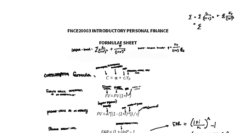 Formula Sheet IPF - 3 FNCE20003 INTRODUCTORY PERSONAL FINANCE FORMULAE ...