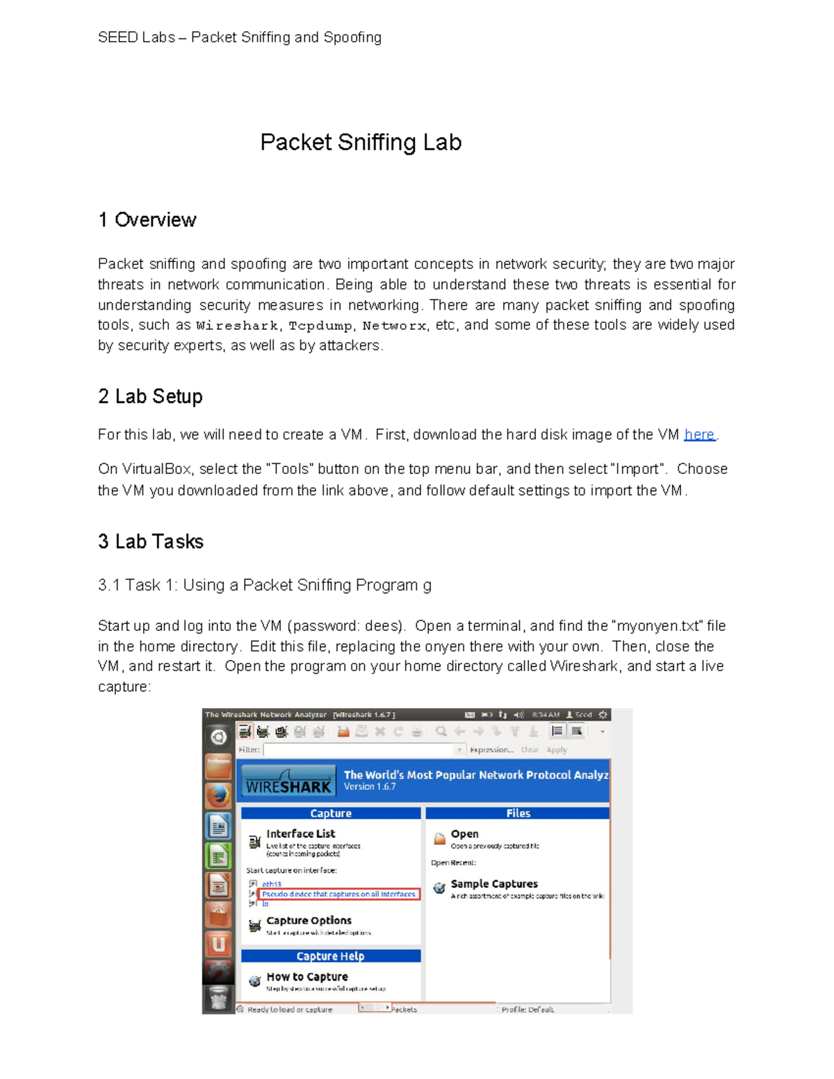 SEED Labs: Packet Sniffing & Spoofing Lab 1 Overview - Studocu