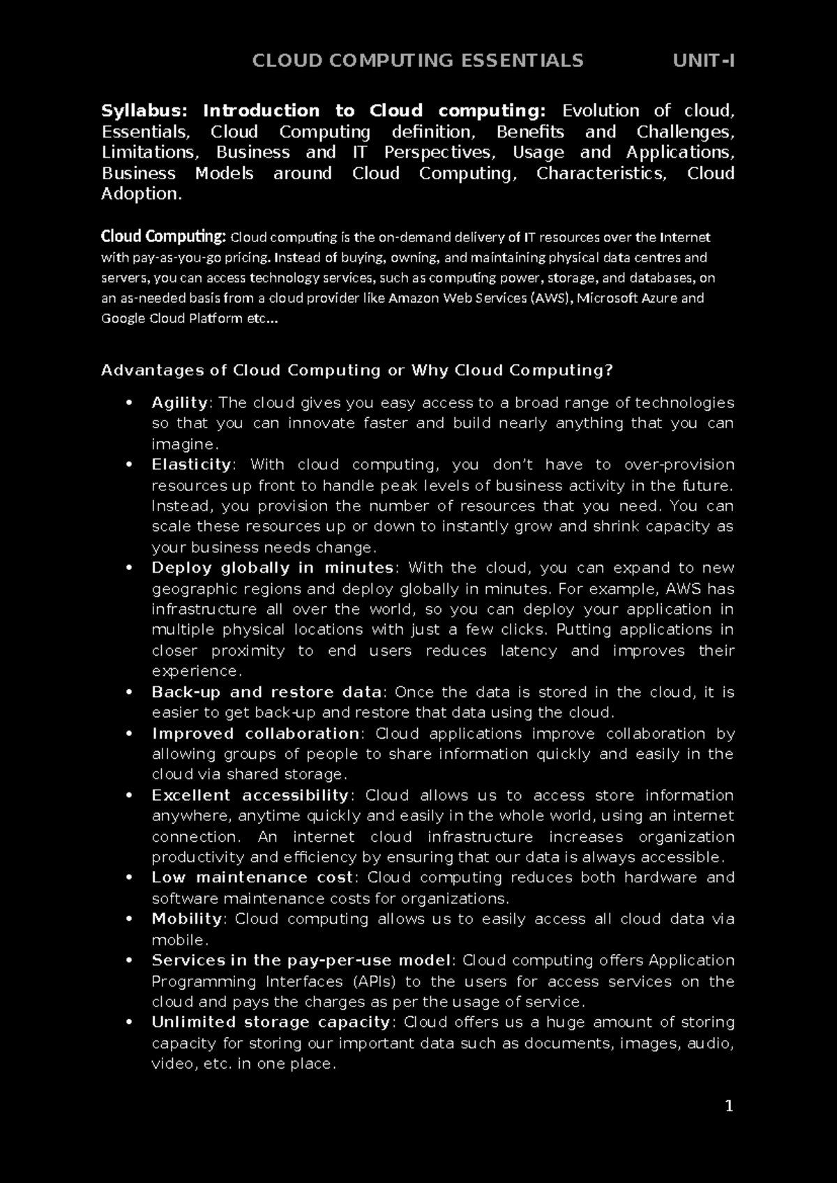 R20 3-1 CCE UNIT 1: Cloud Computing Essentials Syllabus and Overview - Studocu
