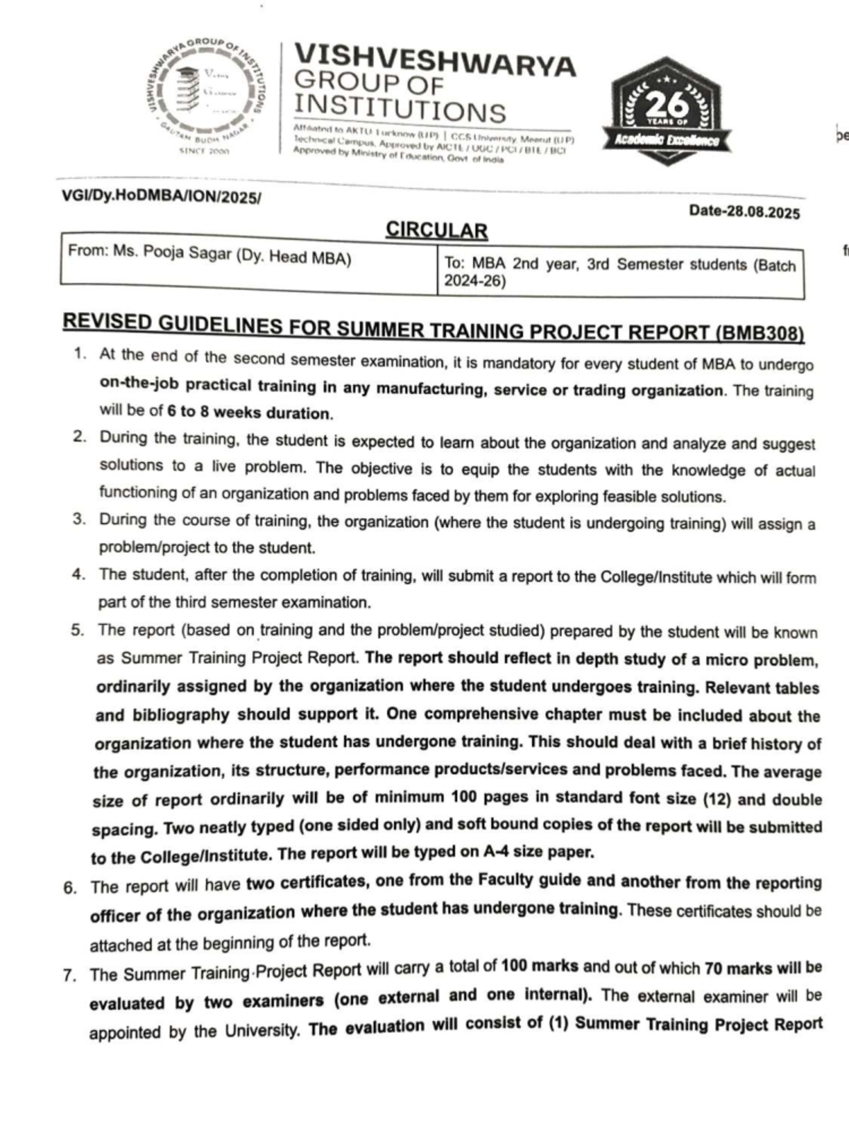 MBA 3rd Sem Summer Training Project Report Guidelines (BMB308) - Studocu