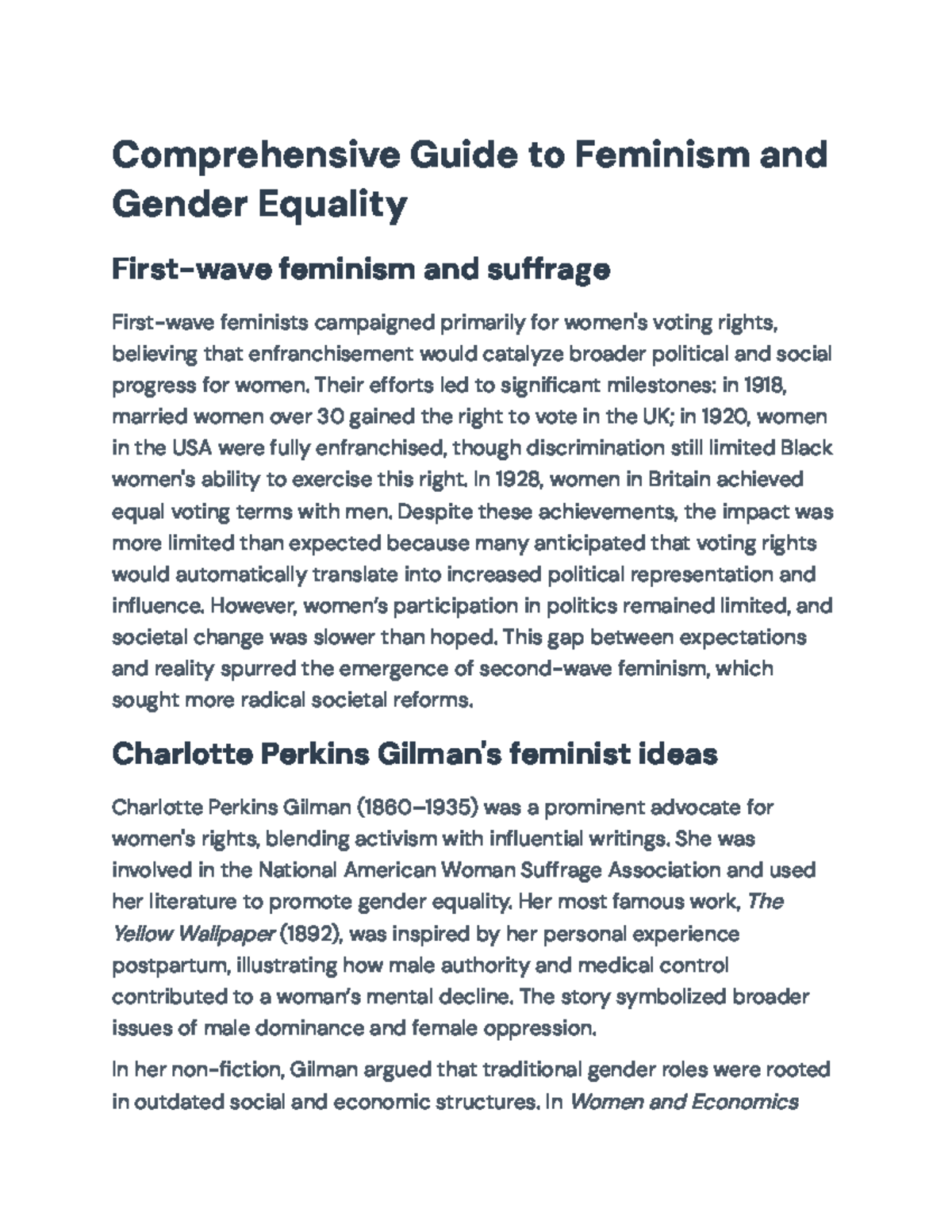 Comprehensive Overview of Feminism and Gender Equality Issues (FEM 101) - Studocu