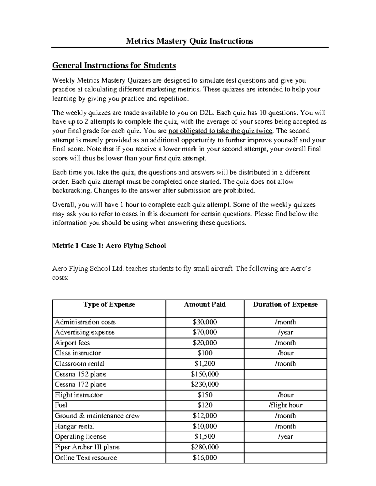 Metrics Mastery Quiz Guidelines - Case Studies Overview - Studocu