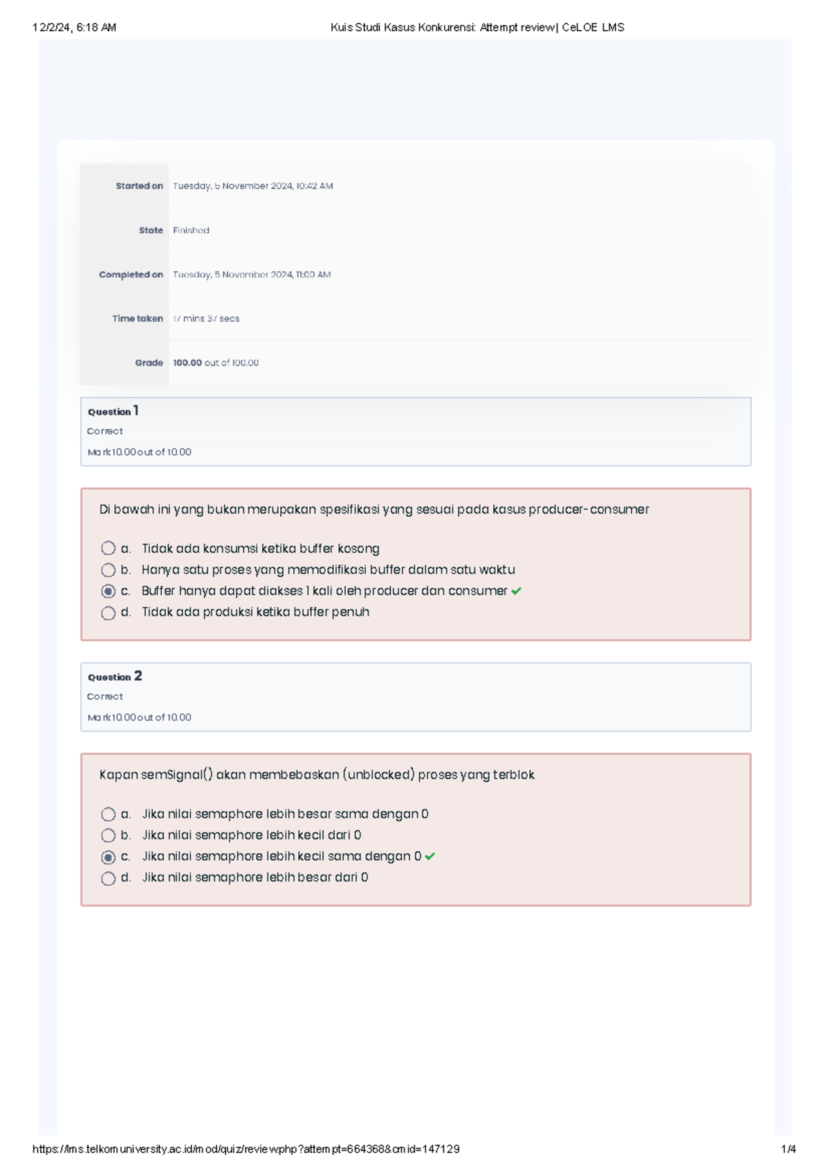 Kuis Studi Kasus Konkurensi [100] - Attempt Review di Ce LOE LMS - Studocu