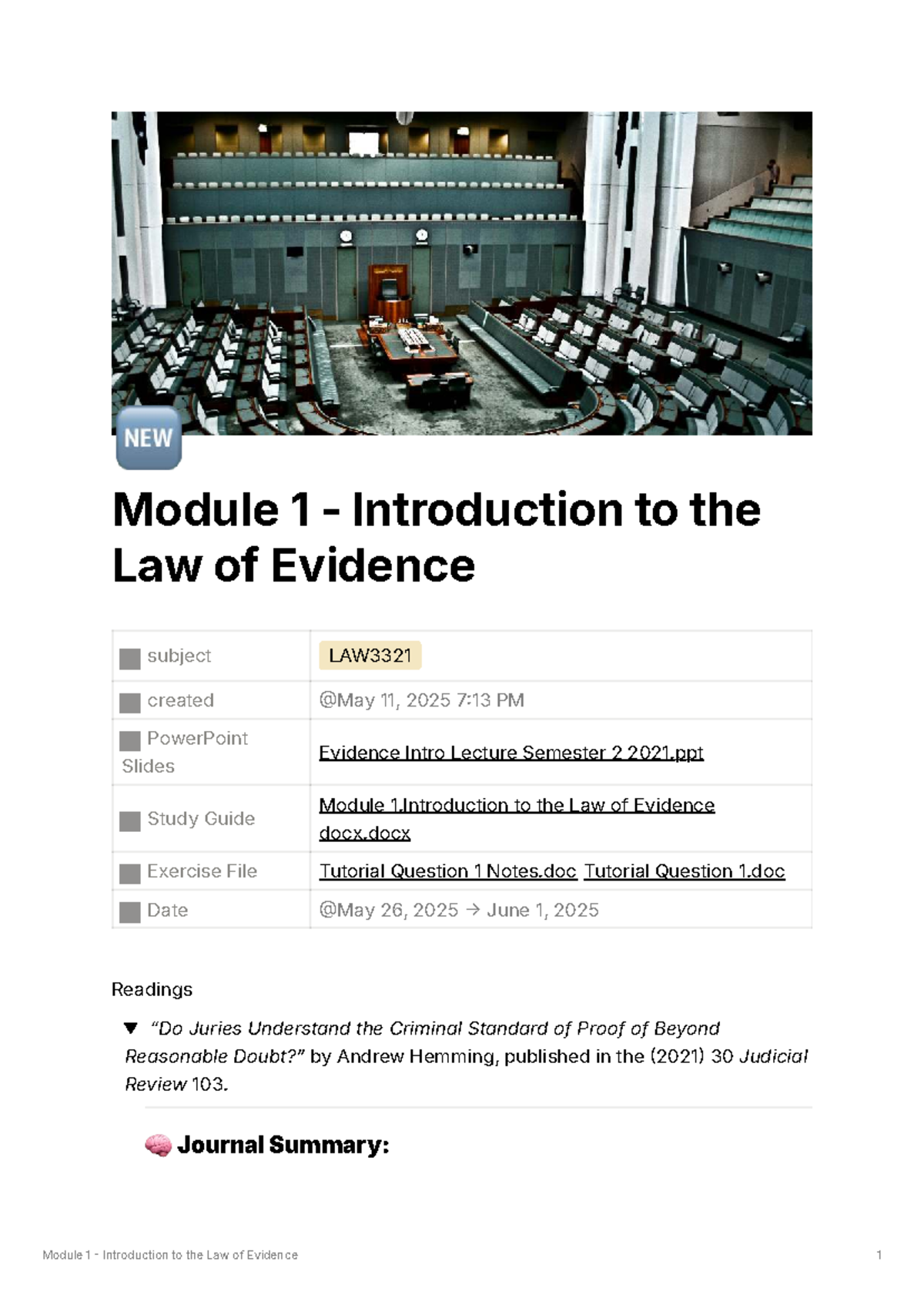 Module 1 Study Guide: Introduction to the Law of Evidence (LAW3321 ...