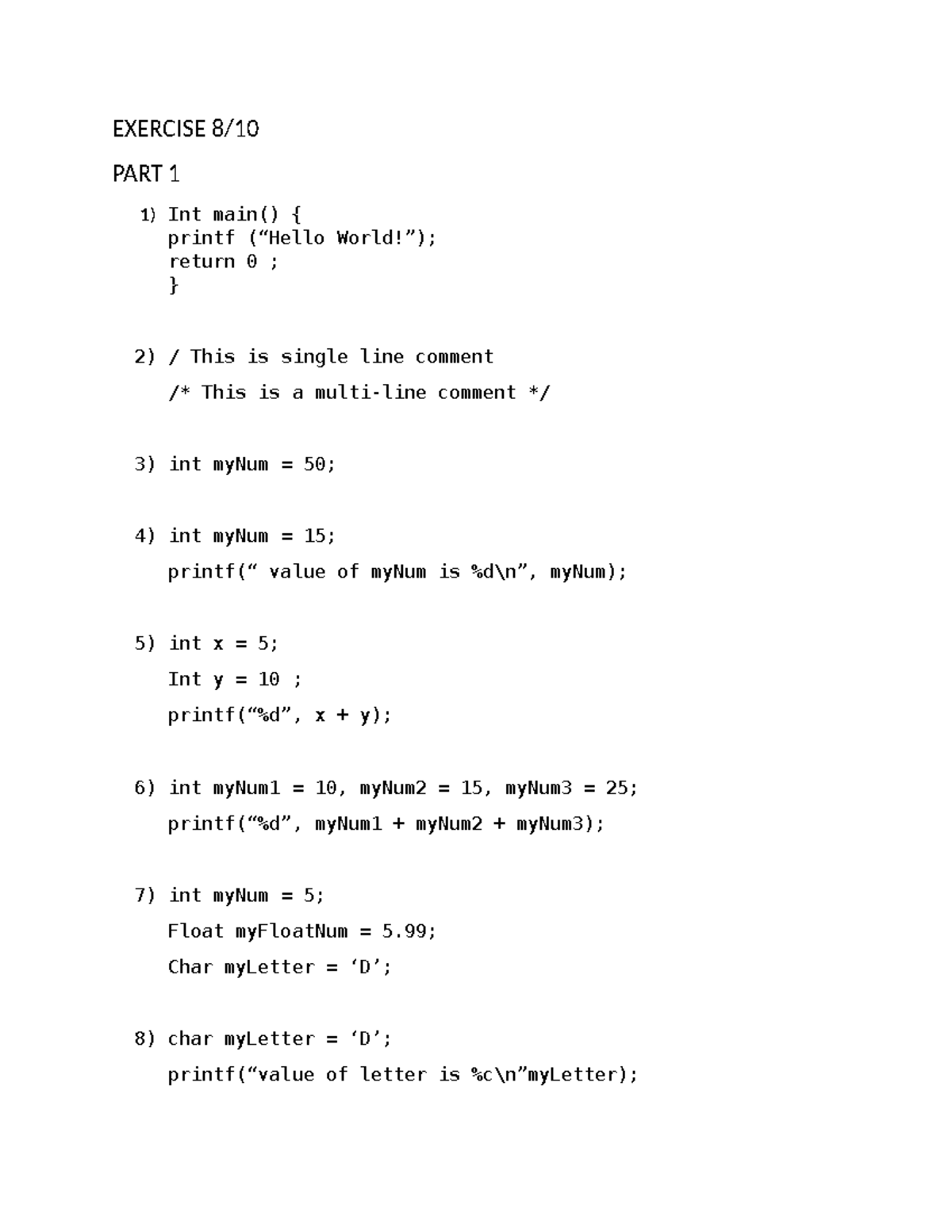 Exercise 8 - Practice: C Programming Basics and Syntax - Studocu