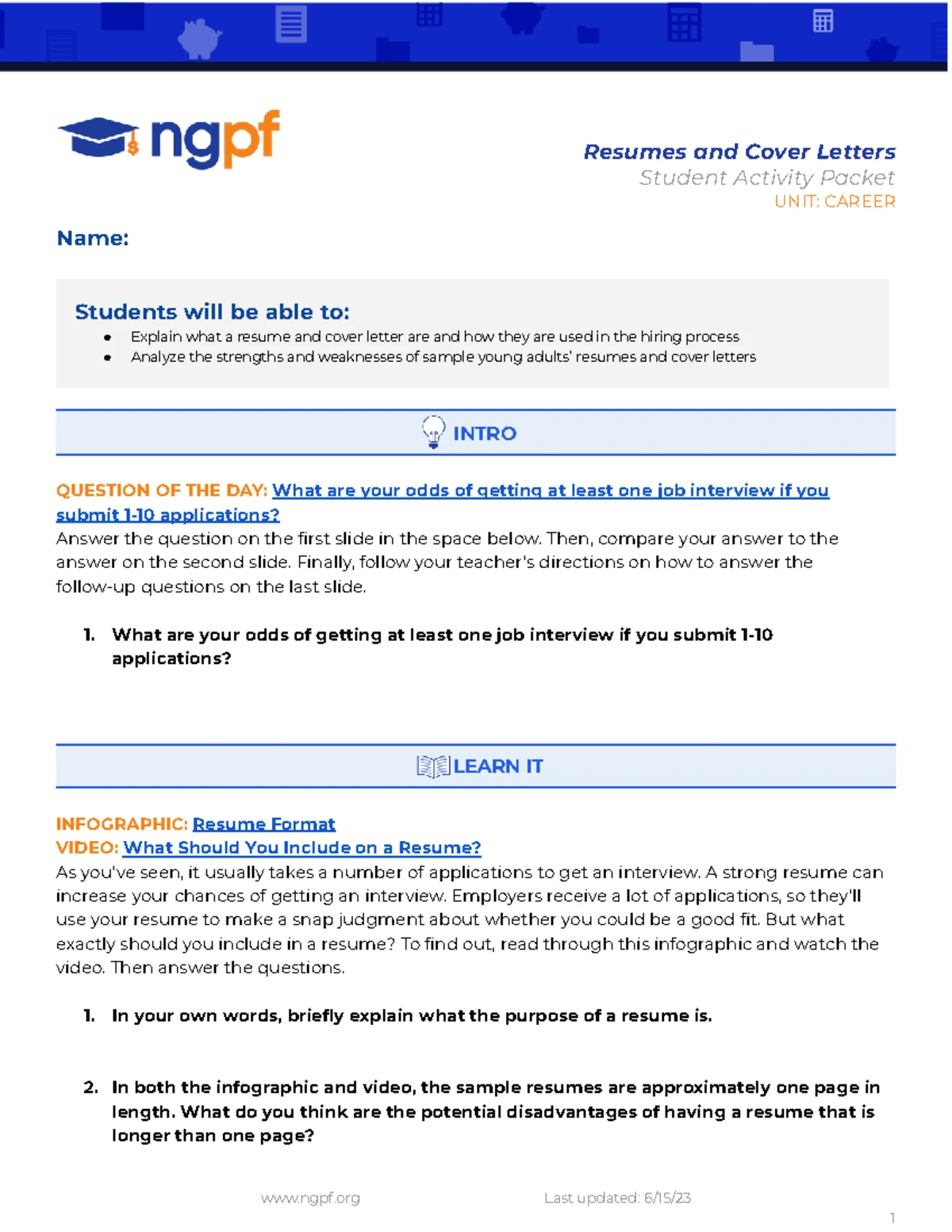 NGPF Budgeting Unit Review: Key Concepts & Vocabulary (Spanish) - Studocu