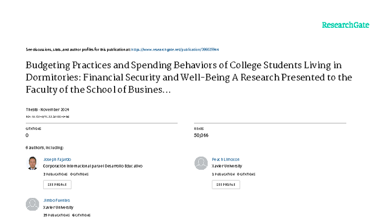 Budgeting Practices & Spending Behaviors of College Students: BA 25 ...
