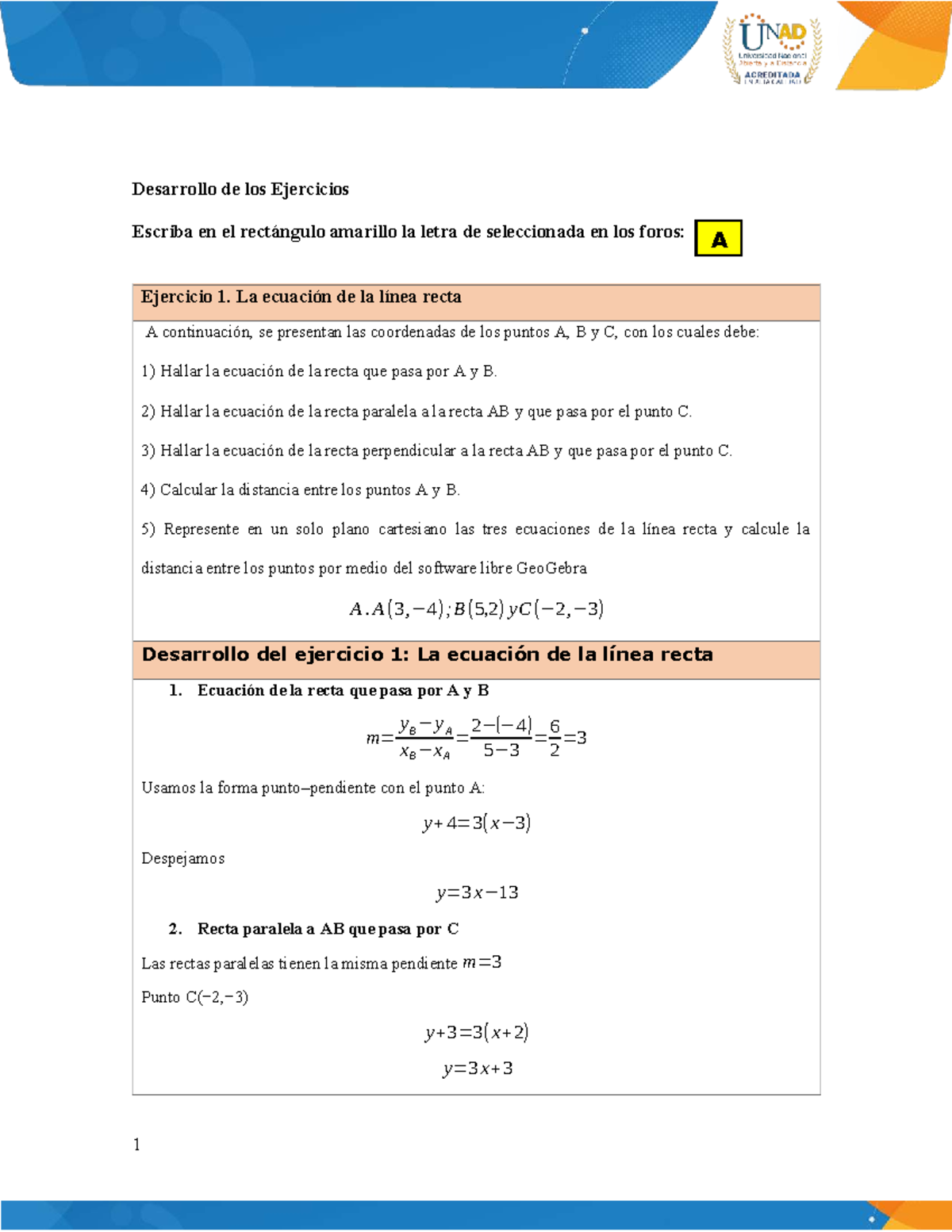 Ejercicio 1: Ecuaciones de la Línea Recta y Parábolas - Geometría ...