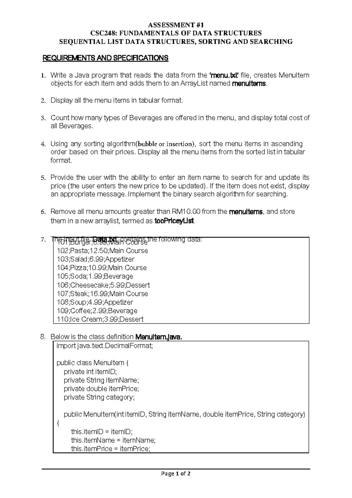 CSC248 Lecture Notes: Assessment 1 on Data Structures and Java - Studocu