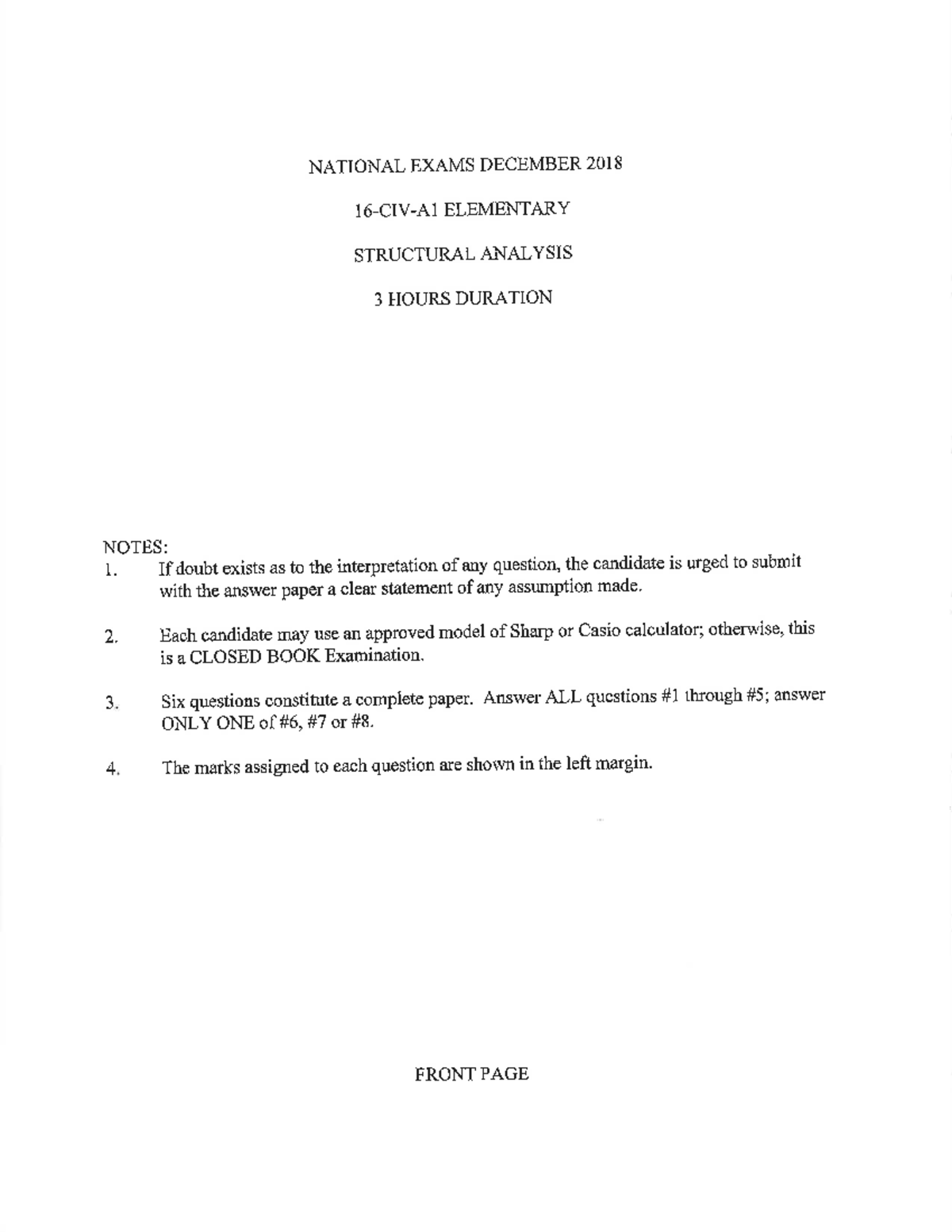 AE 16 Civ A1 December 2018 Structural Analysis Exam Notes - Studocu