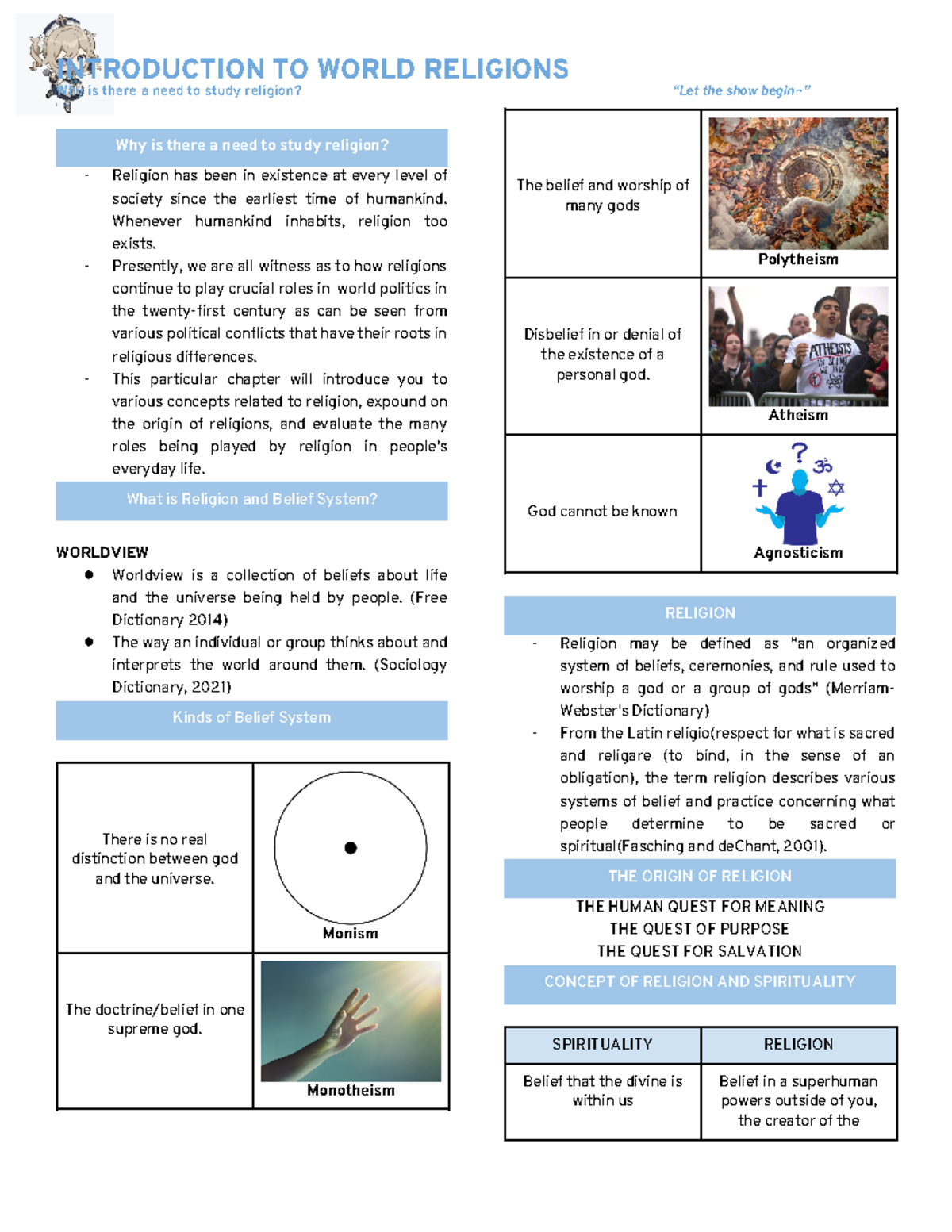 Lesson 1: Intro to World Religions - Gr. 12 Senior High School - Studocu