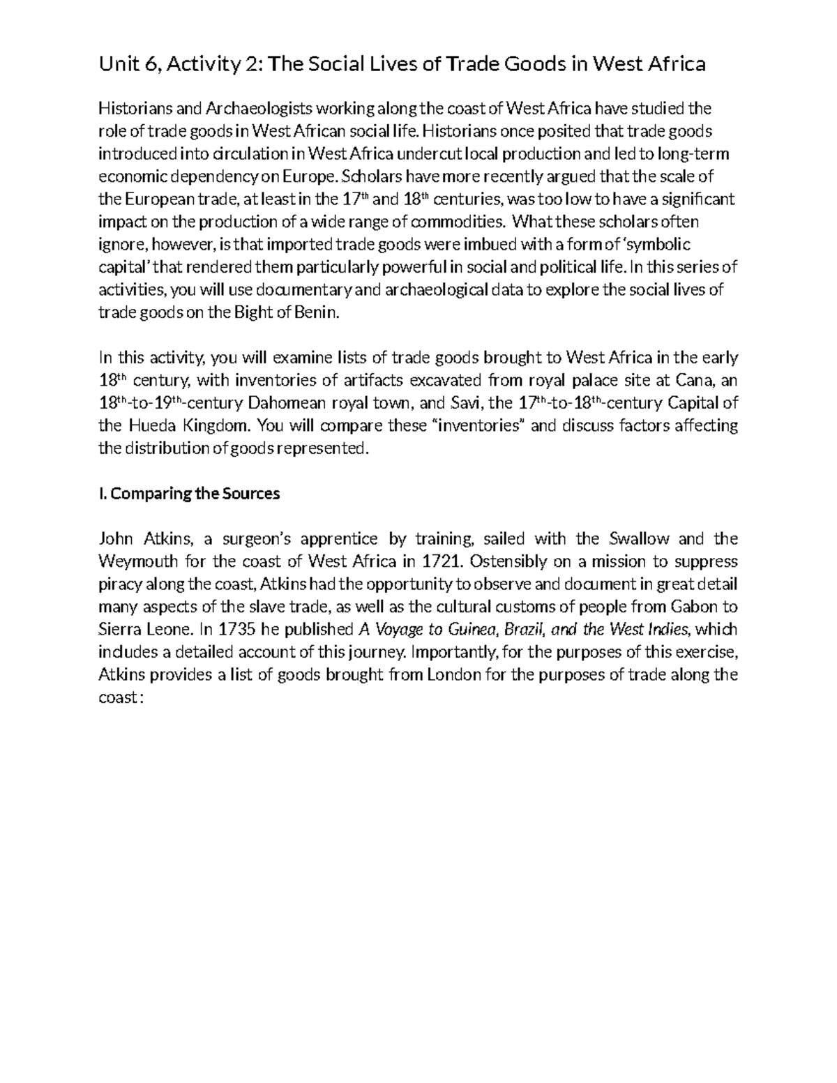 ANTH 3, Unit 6, Activity 2: Examining Trade Goods in West Africa - Studocu