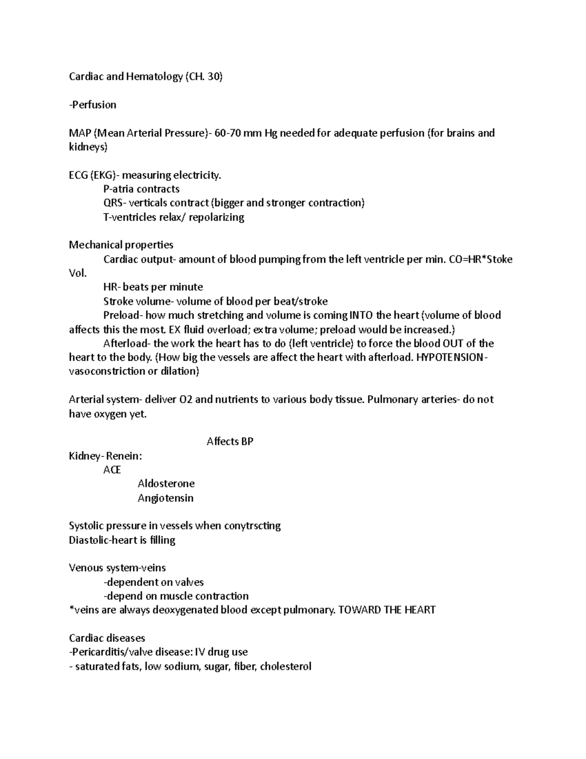 Cardiac and Hematology Notes (CH. 30) - Key Concepts and Assessments ...