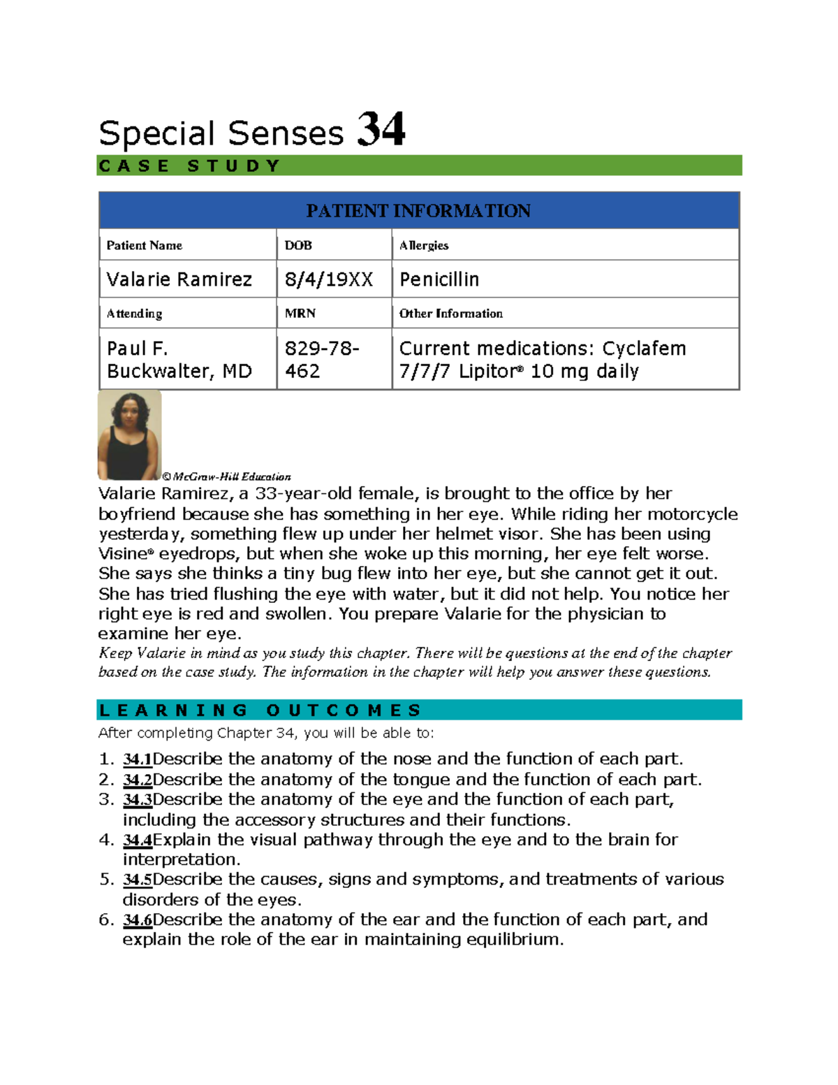 Ch 34 Special Senses Case Study: Patient Valarie Ramirez - Studocu