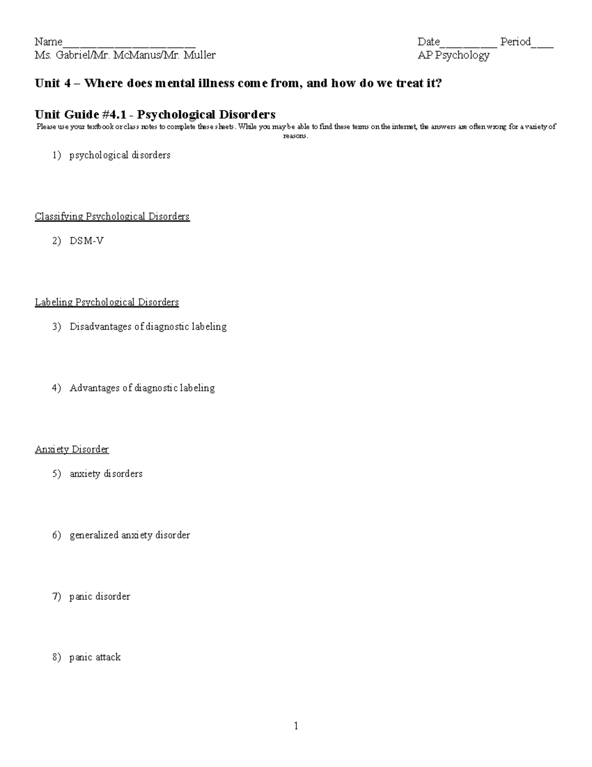 AP Psychology Unit 4: Understanding Psychological Disorders Guide - Studocu