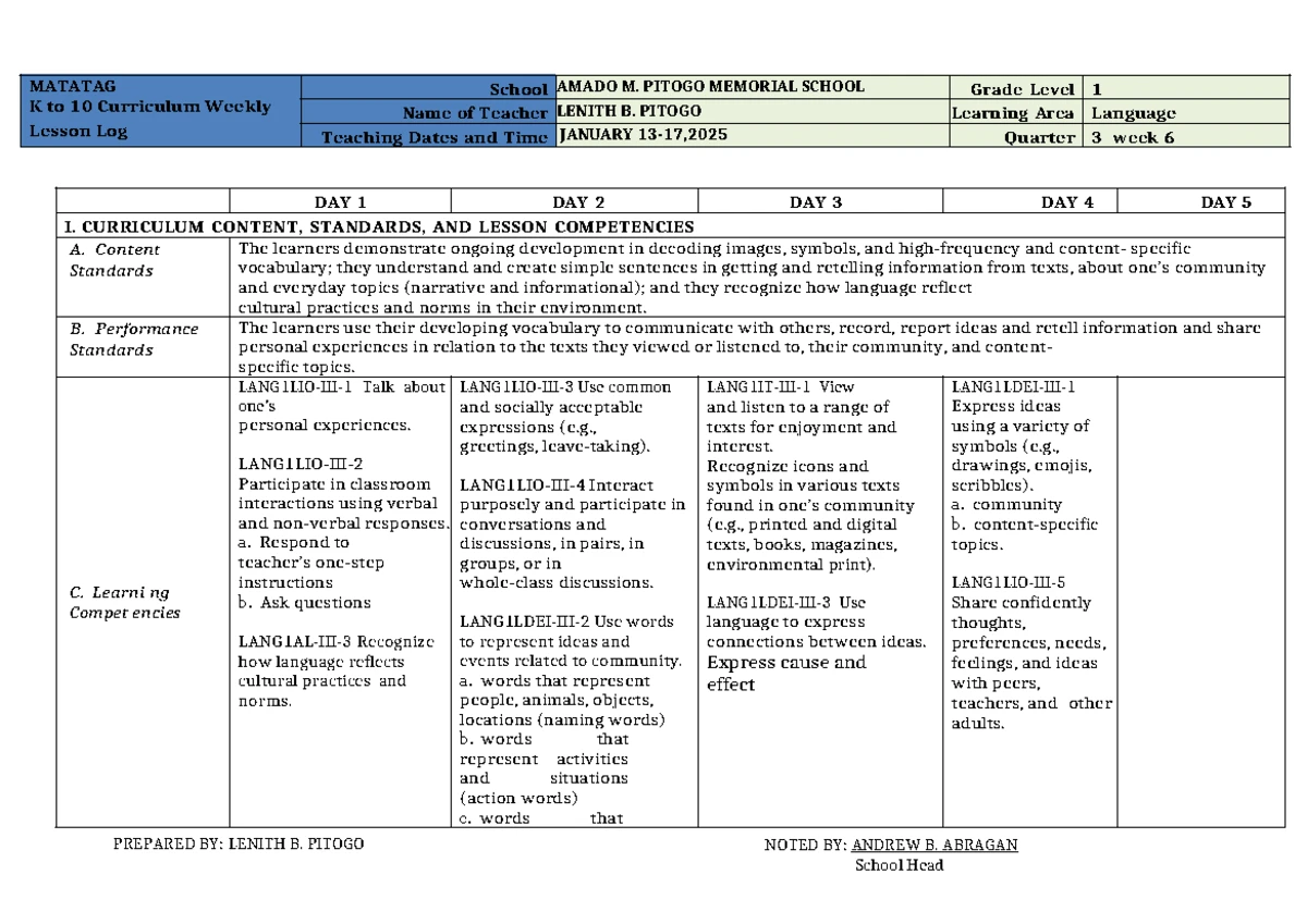 DLL Math 1 Q3 Week 6 Lesson Log: Understanding Repeating Patterns - Studocu