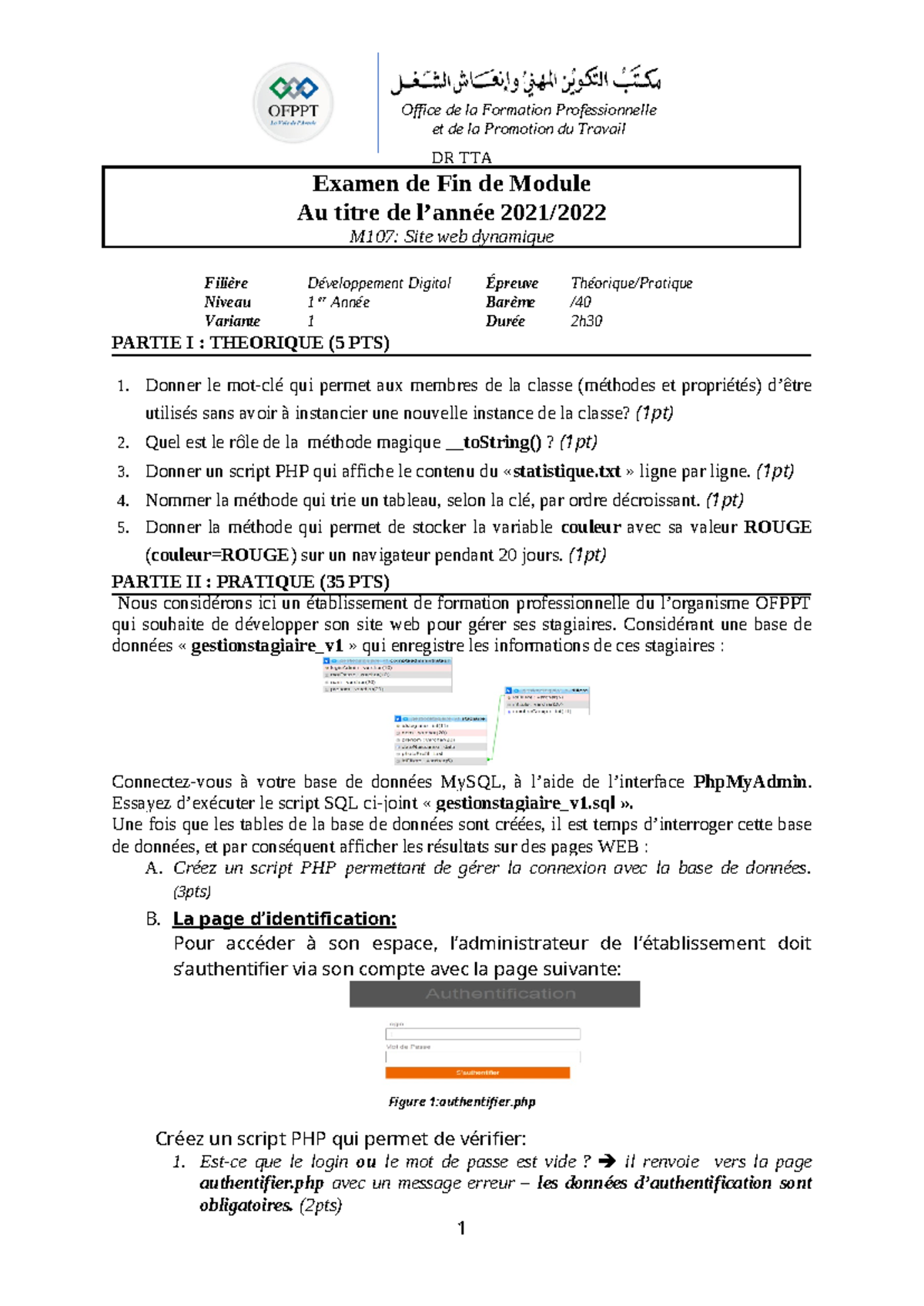 M107 Examen de Fin de Module: Site Web Dynamique - Dév. Digital 1ère ...