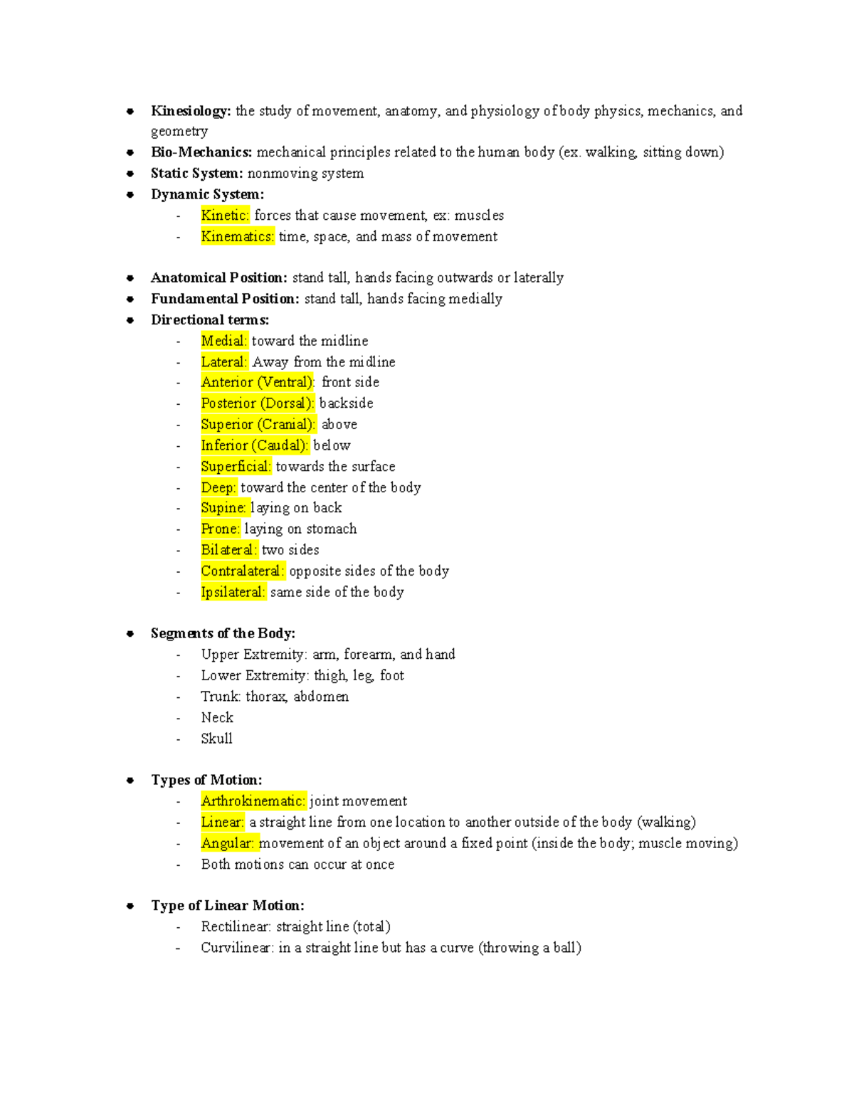 Kinesiology Test 1: Comprehensive Study Guide for Exam Review - Studocu