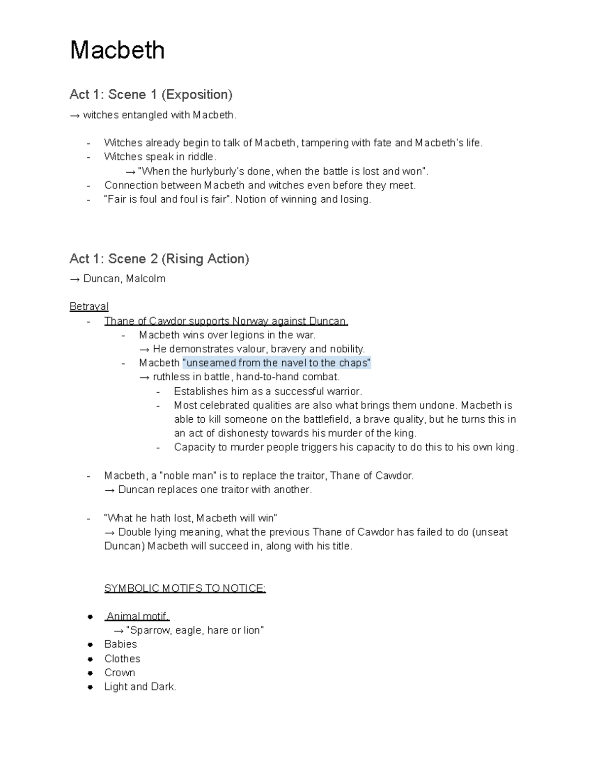 Adv English T2 Notes: Macbeth Analysis and Themes - Studocu