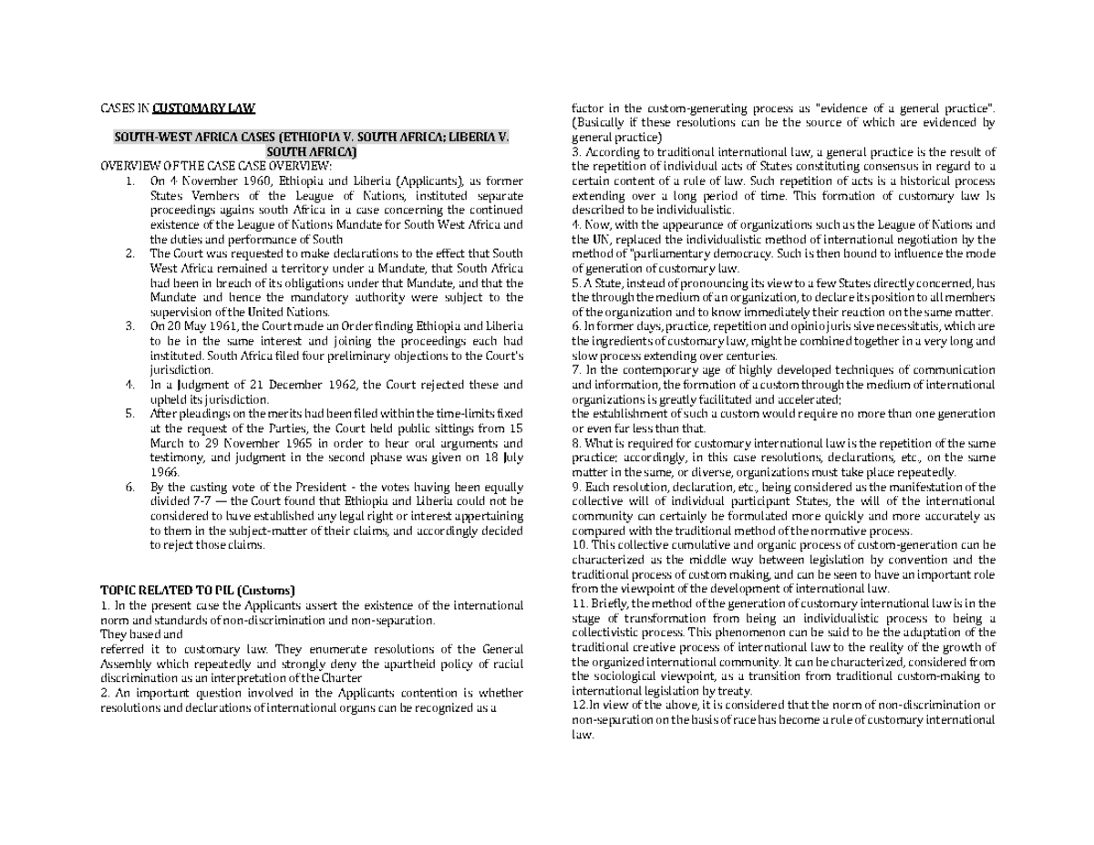 PIL CASES: OVERVIEW OF CUSTOMARY LAW IN ETHIOPIA, LIBERIA, AND SOUTH ...