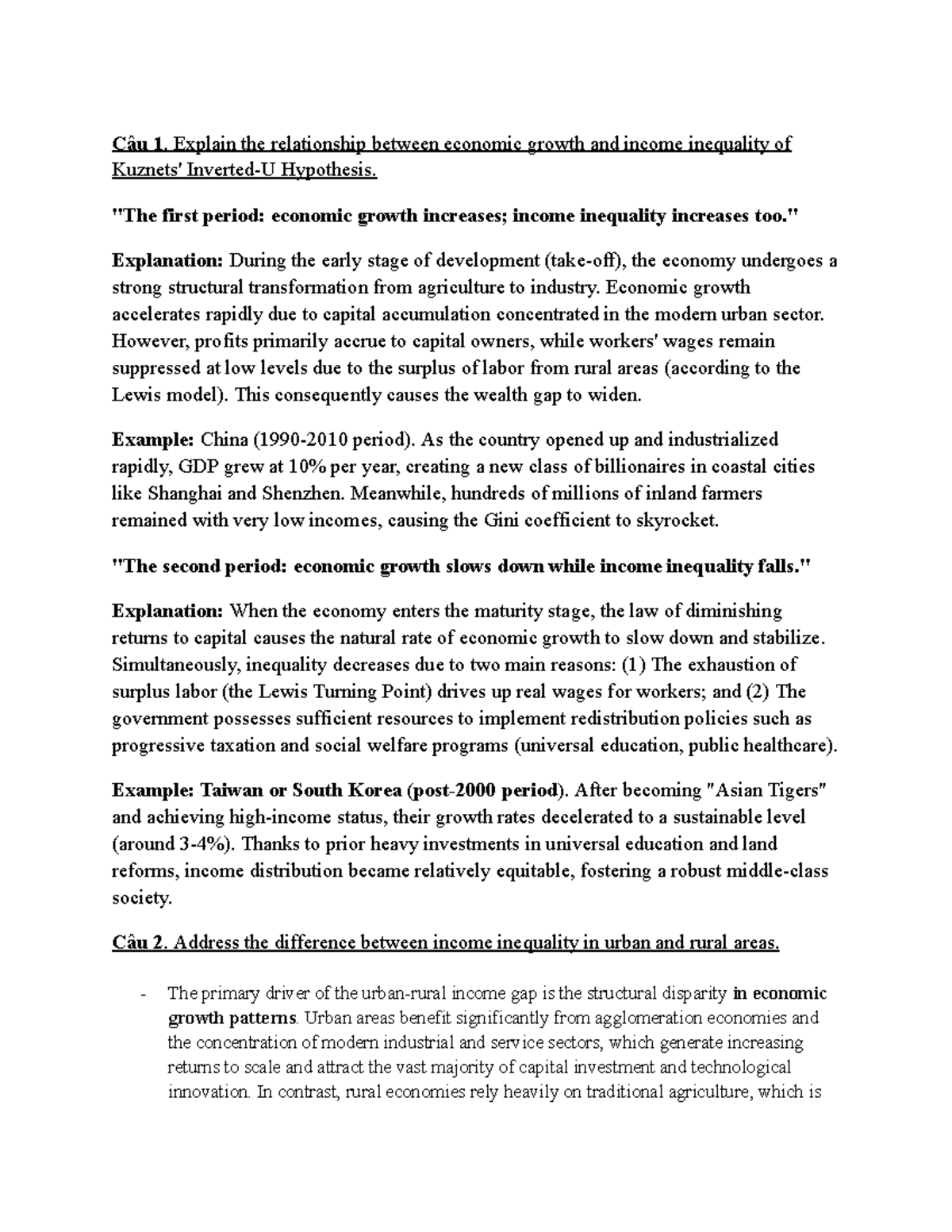 Ôn thi cuối kỳ 1 năm 3: Tăng trưởng kinh tế và bất bình đẳng thu nhập ...